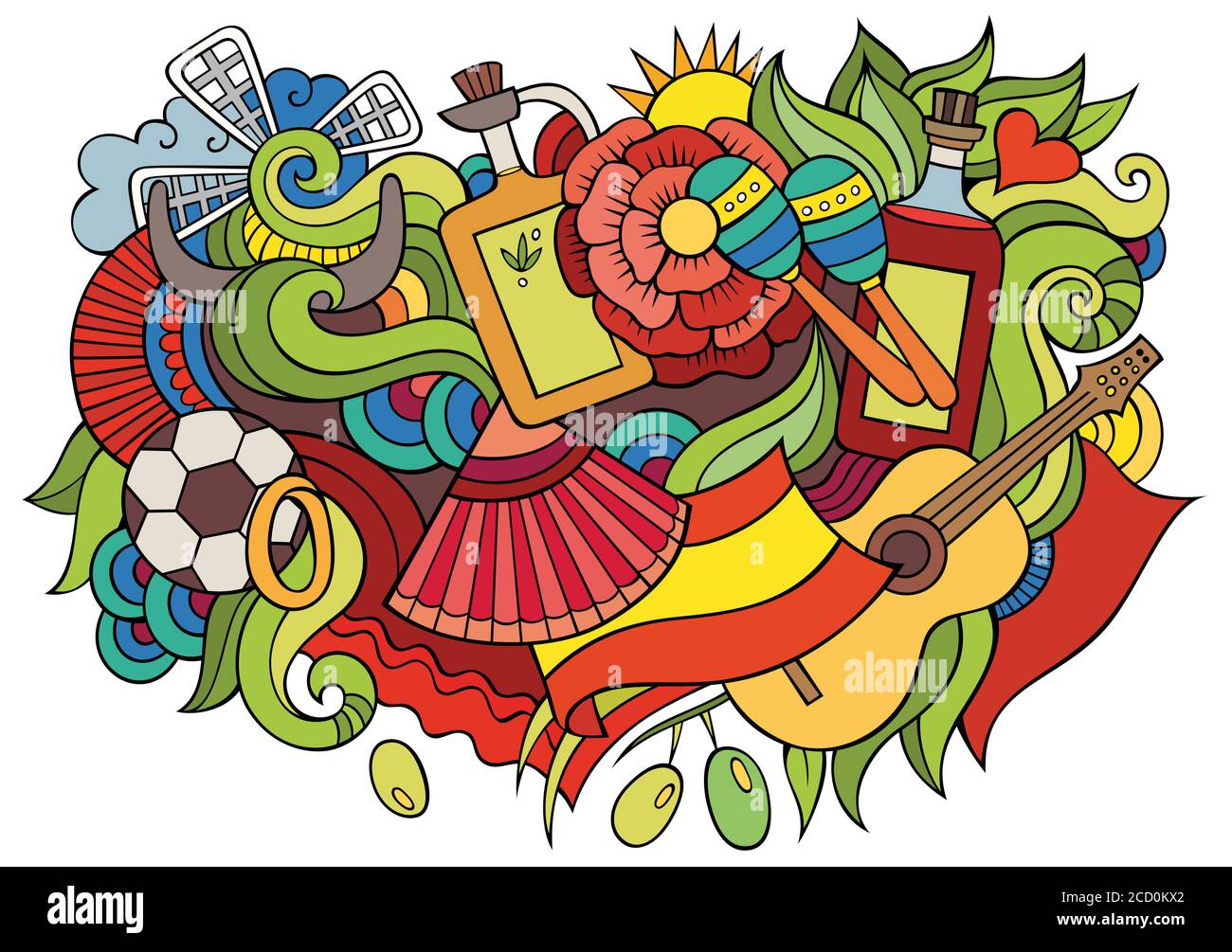 Spain hand drawn cartoon doodles illustration. Funny travel design ...
