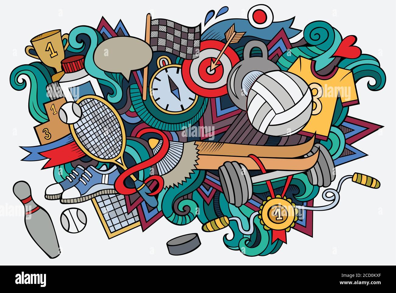 Sport hand drawn cartoon doodles illustration. Funny design Stock ...