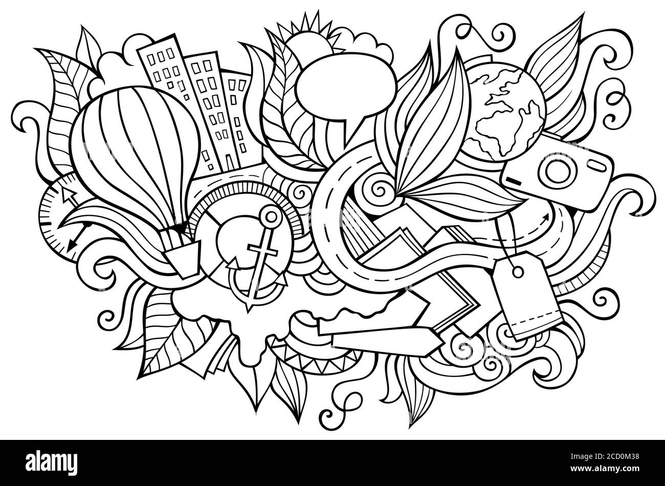 Traveling hand drawn cartoon doodles illustration. Funny travel design ...