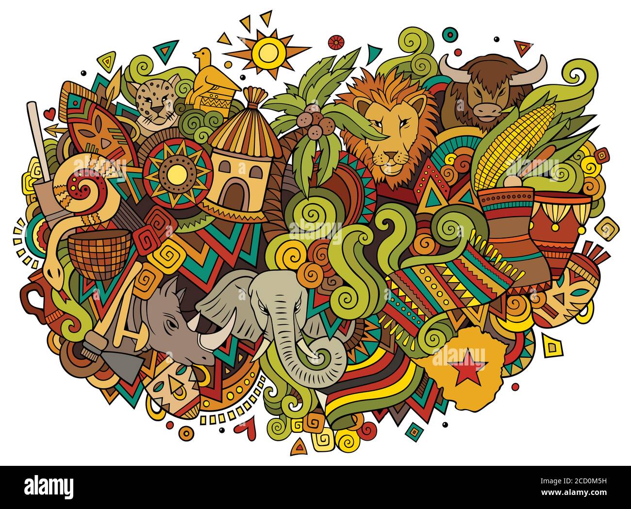 Africa hand drawn cartoon doodles illustration. Funny travel design ...
