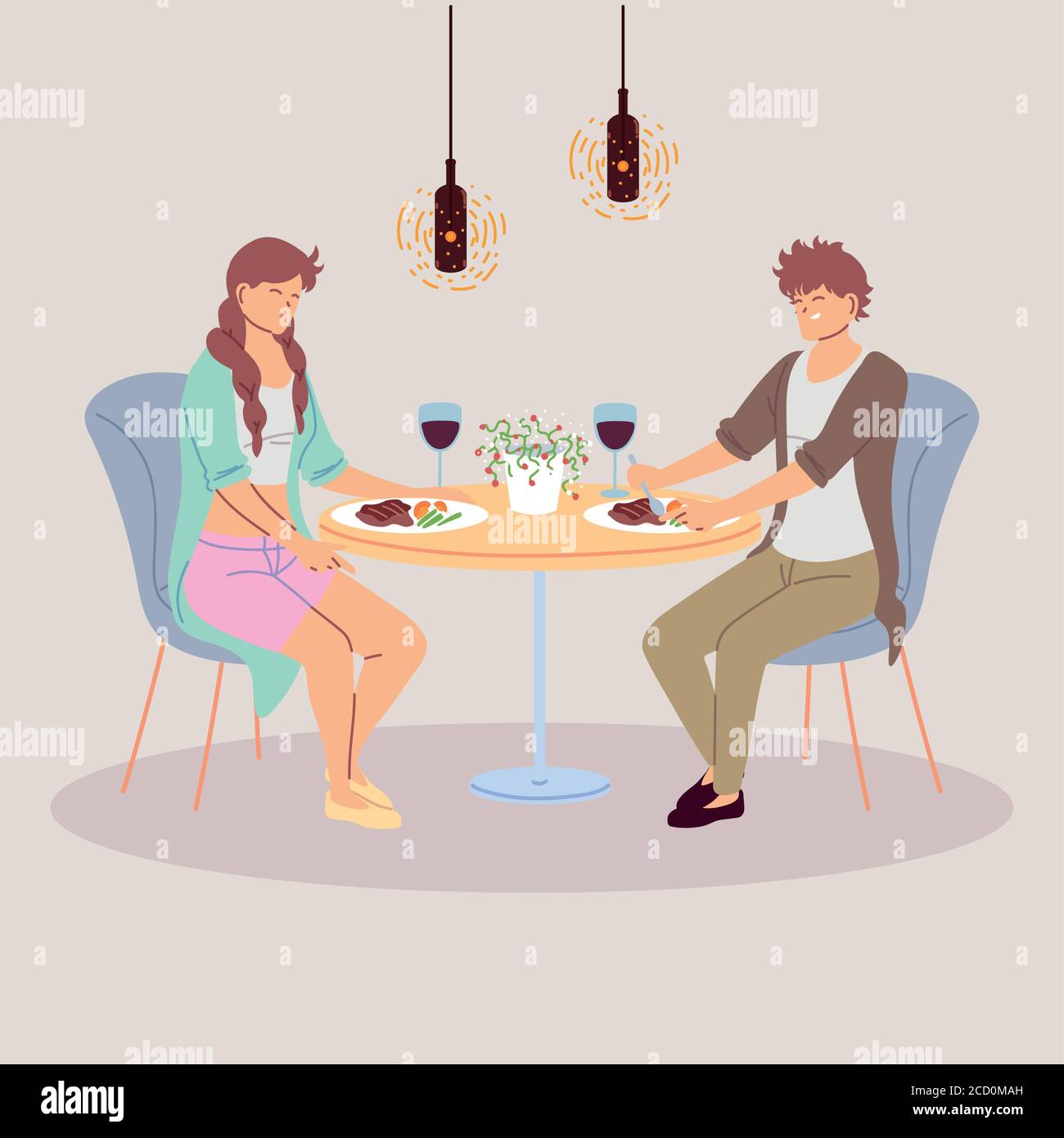 couple of people having dinner in the restaurant vector illustration ...