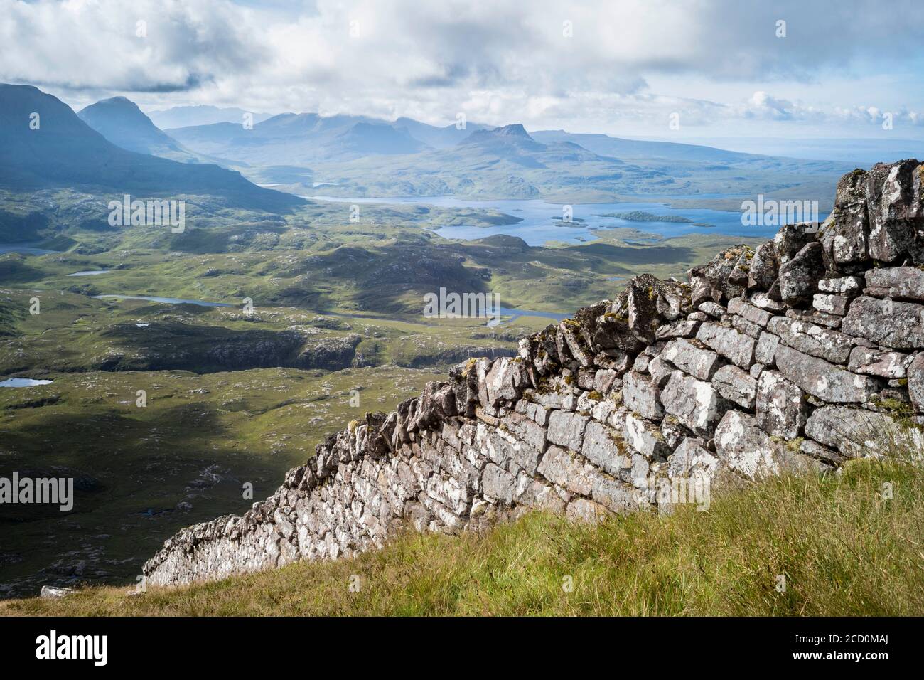 Suilven mountain, Assynt, Scotland, The destitution wall that bisects ...