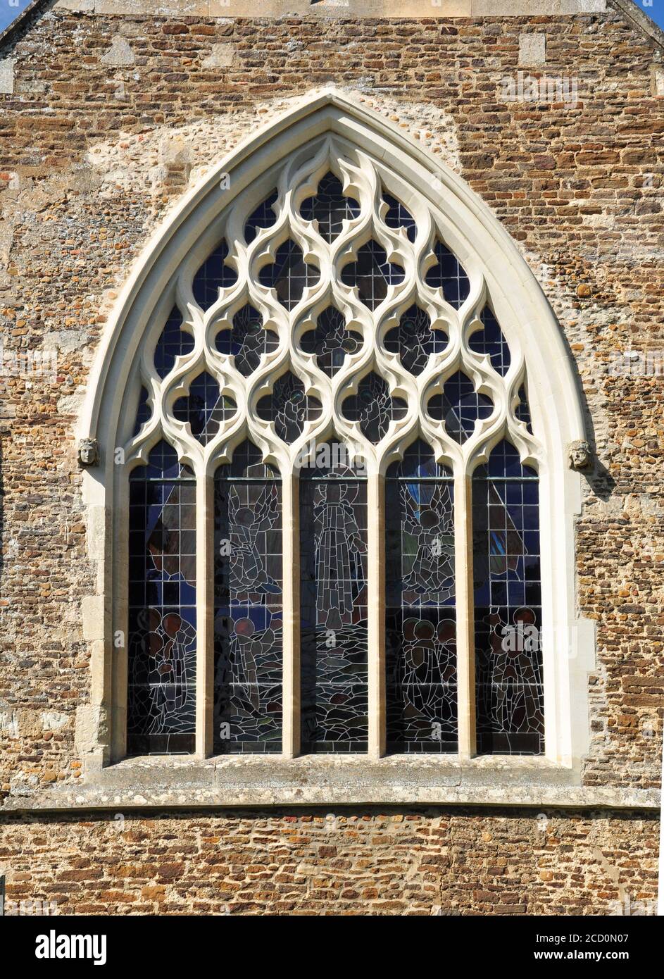 Ornate window in All Saints Church, Clifton, Bedfordshire, England, UK ...