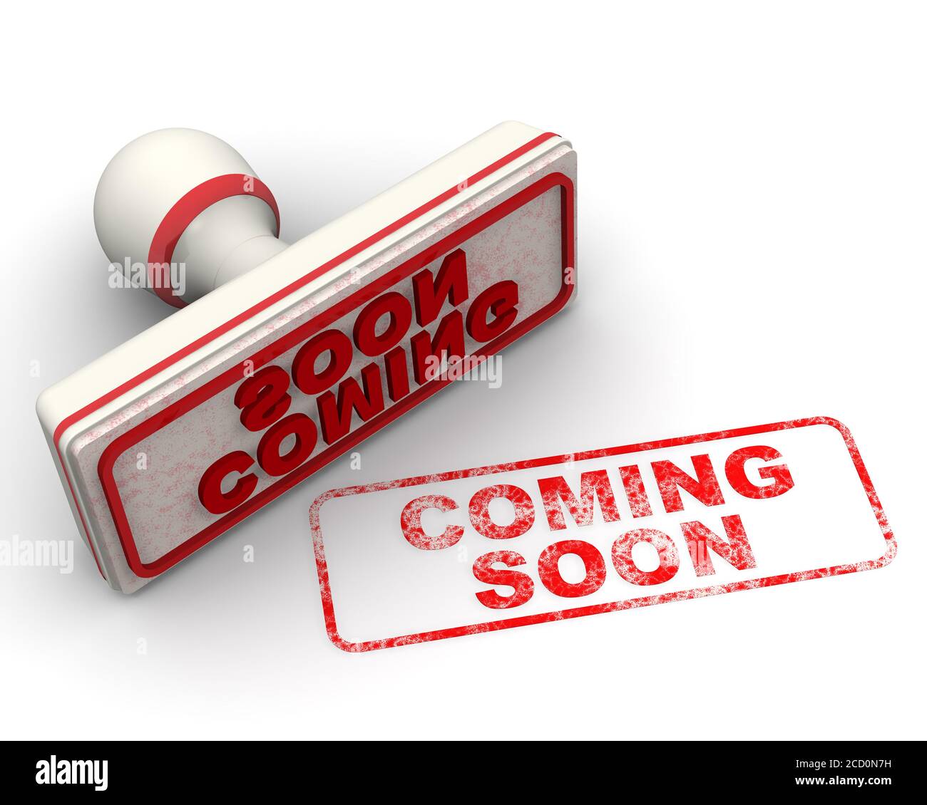 Coming soon. The stamp and an imprint. White stamp with red imprint ...