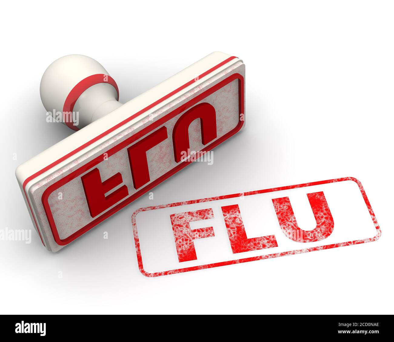 Flu. The stamp and an imprint. White seal and red print FLU on white ...