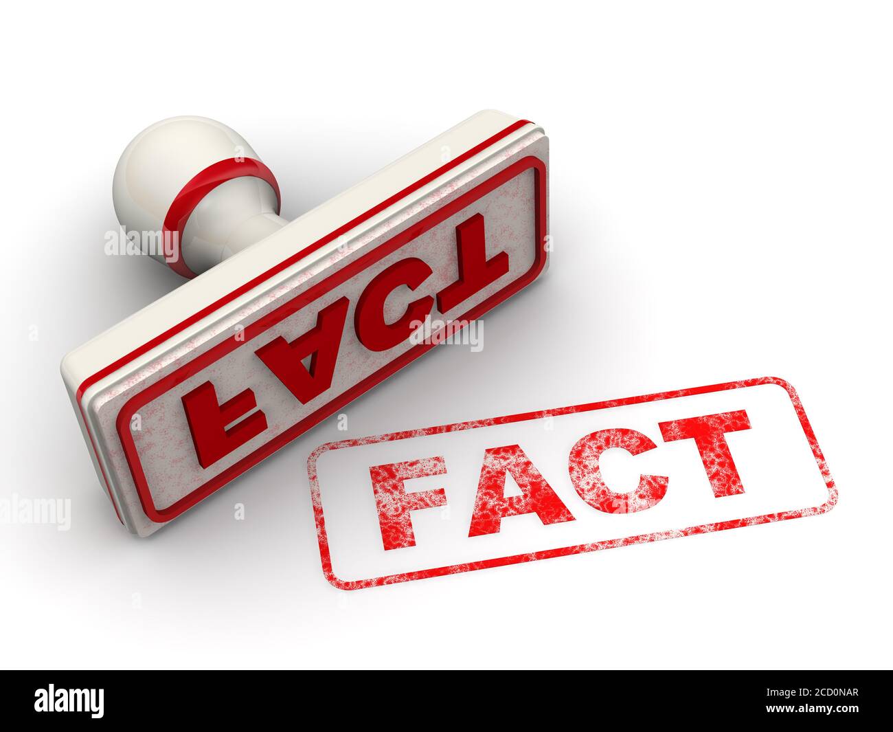 Fact. The stamp and an imprint. White stamp and red imprint FACT on ...