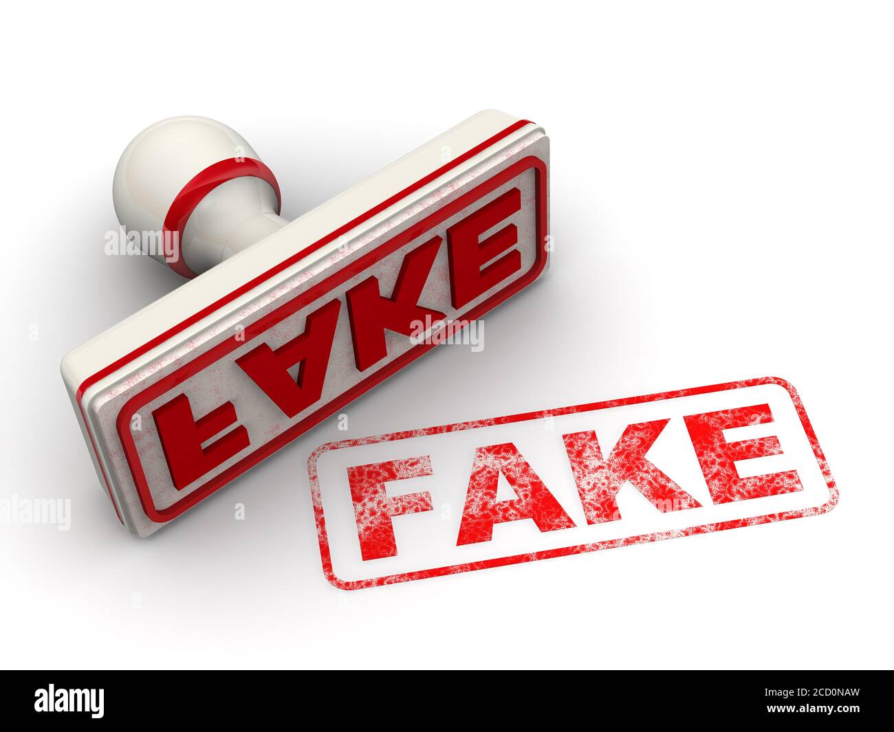 Fake. The stamp and an imprint. White stamp and red imprint FAKE on ...