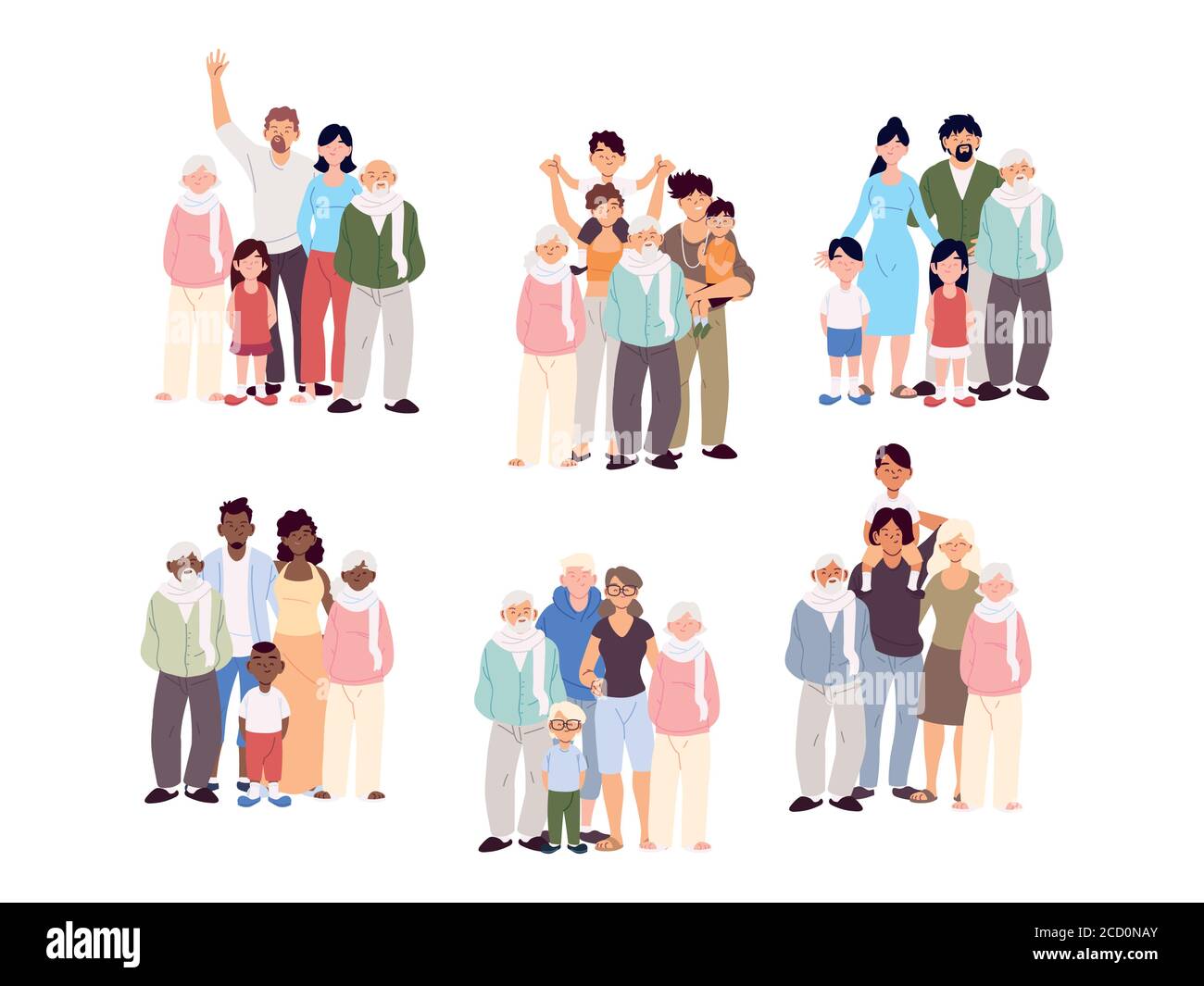 set of beautiful families, generations of families together vector ...