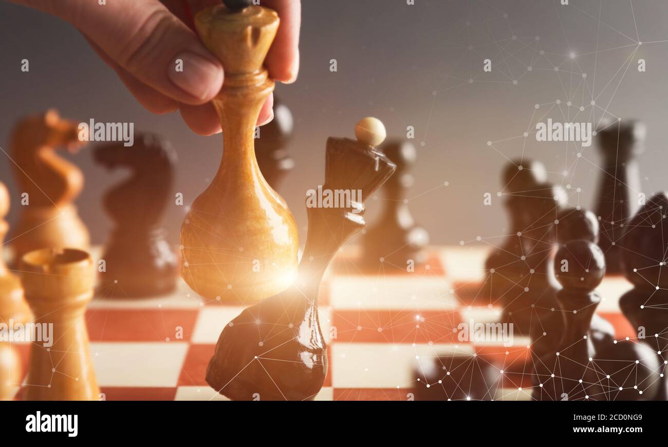 Successful Business Strategy, Hand Taking Checkmate On Chessboard ...