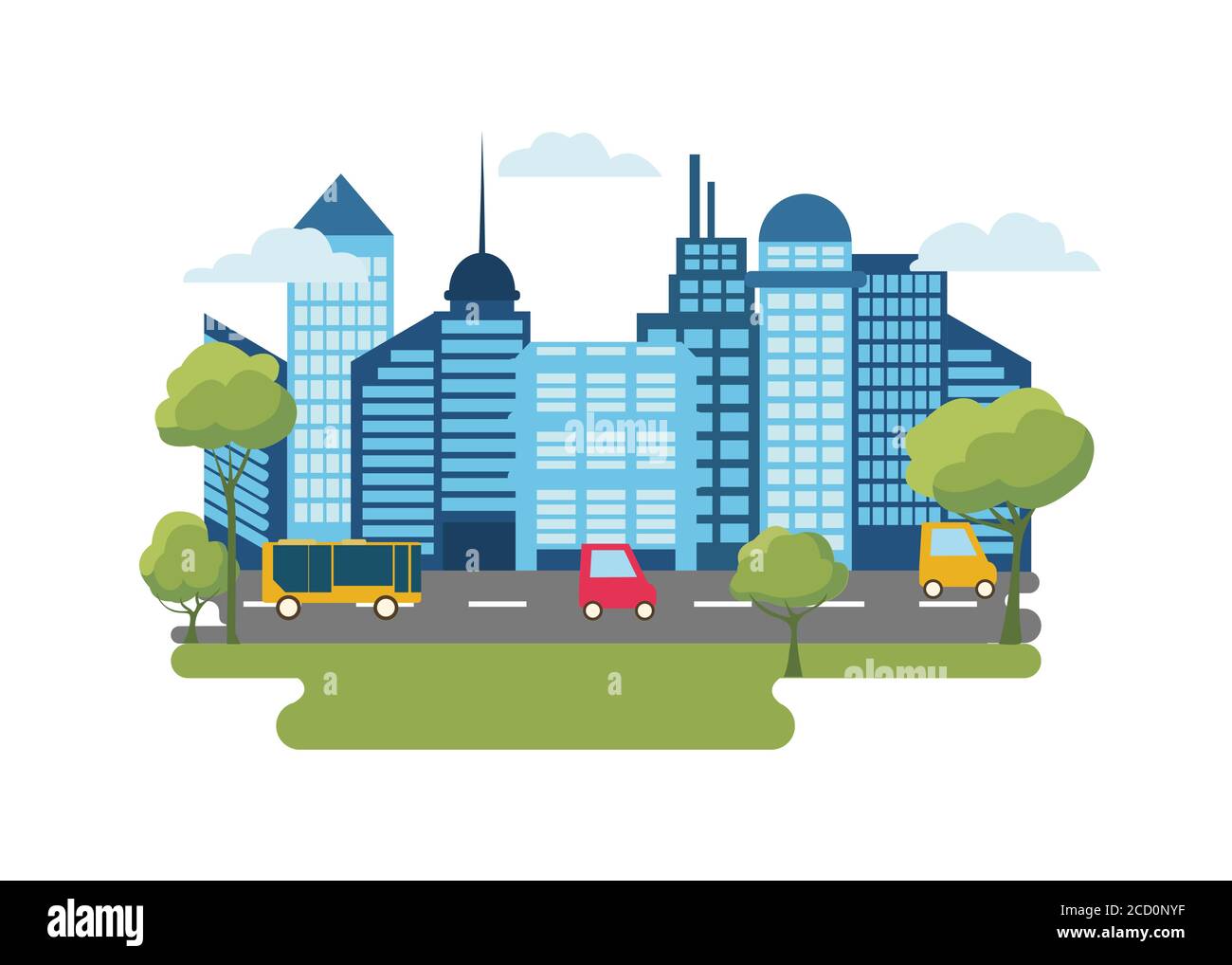 Vector illustration of buildings with trees and road Stock Vector Image ...