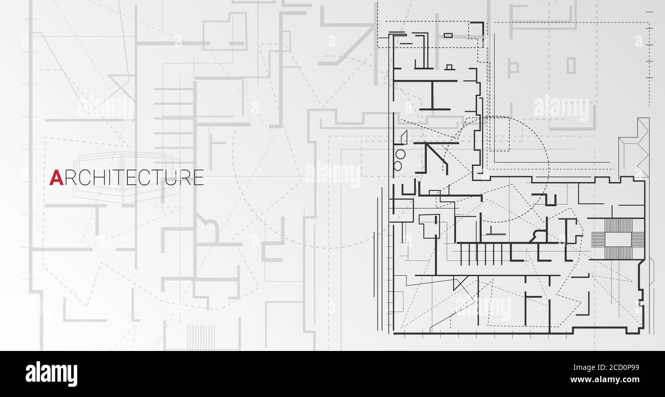 Building Floor Scheme Architectural Drawing On Gray Background ...