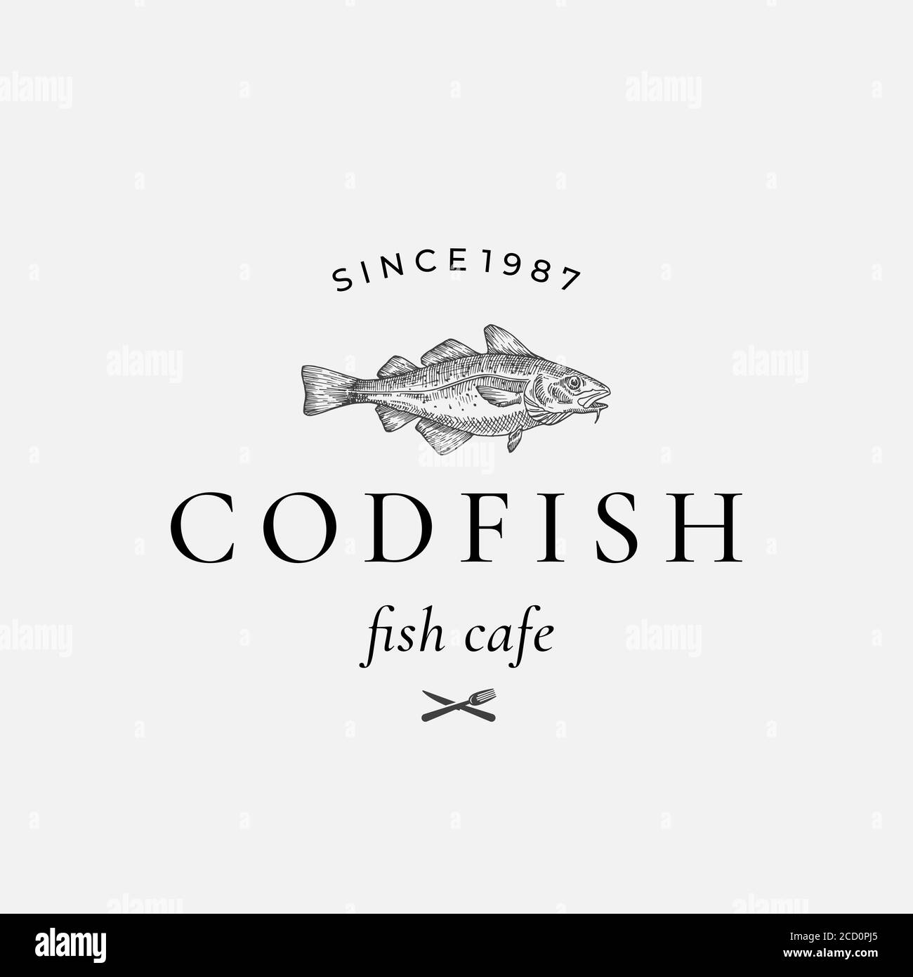 Codfish Abstract Vector Sign, Symbol or Logo Template. Hand Drawn Cod ...