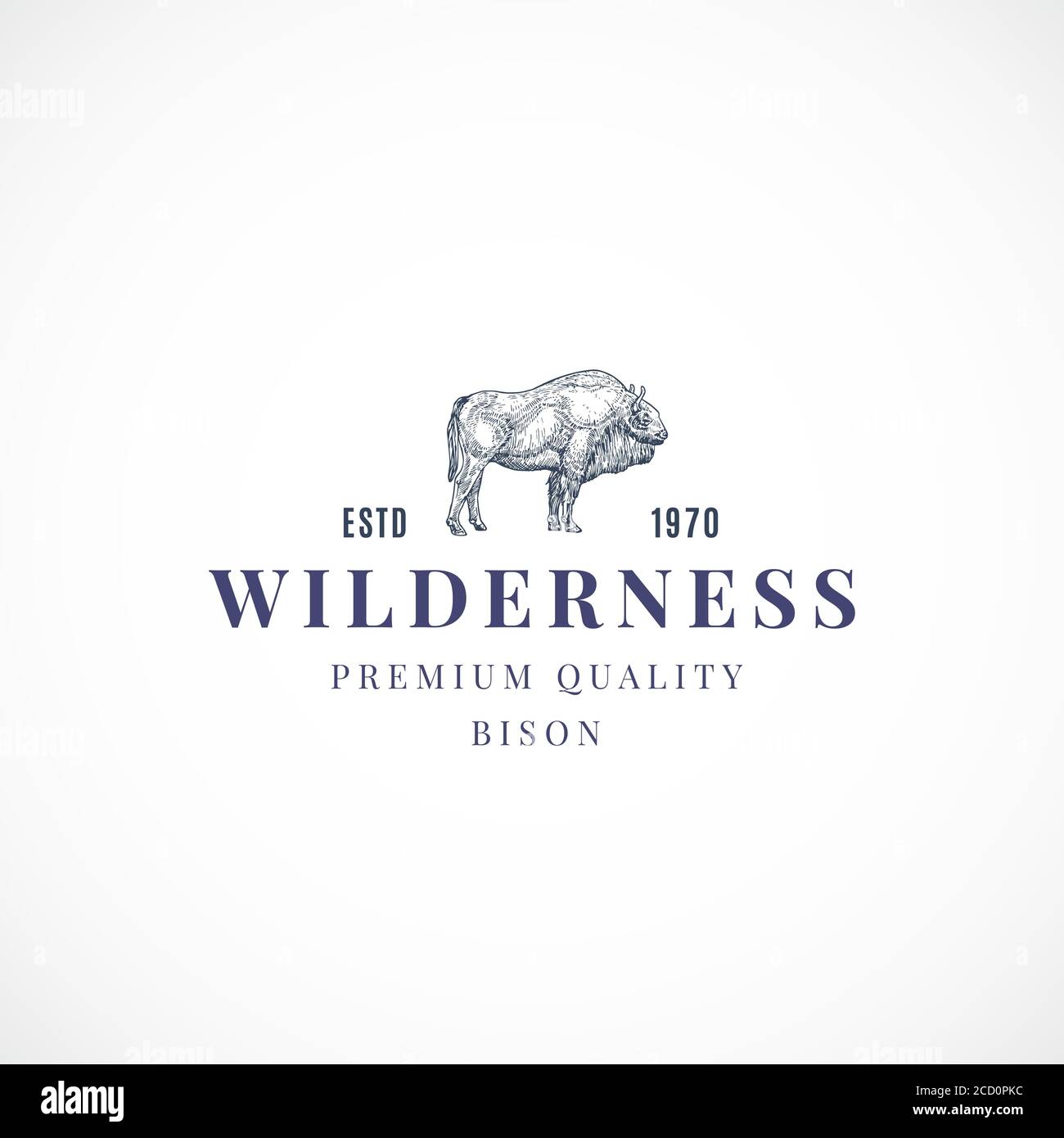 Wilderness Buffalo Abstract Vector Sign, Symbol or Logo Template. Hand ...