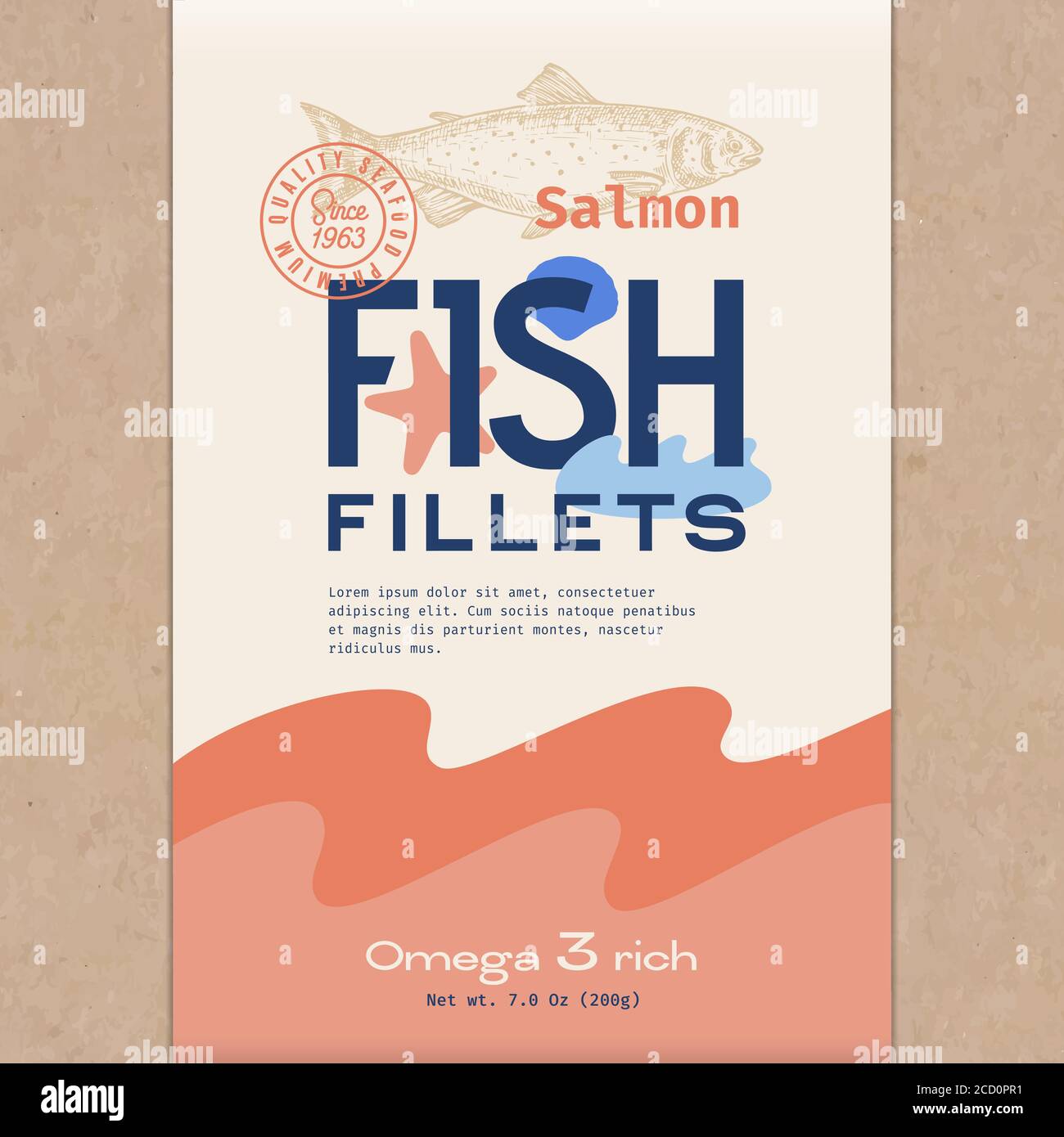 Fish Fillets. Abstract Vector Fish Packaging Design or Label. Modern ...