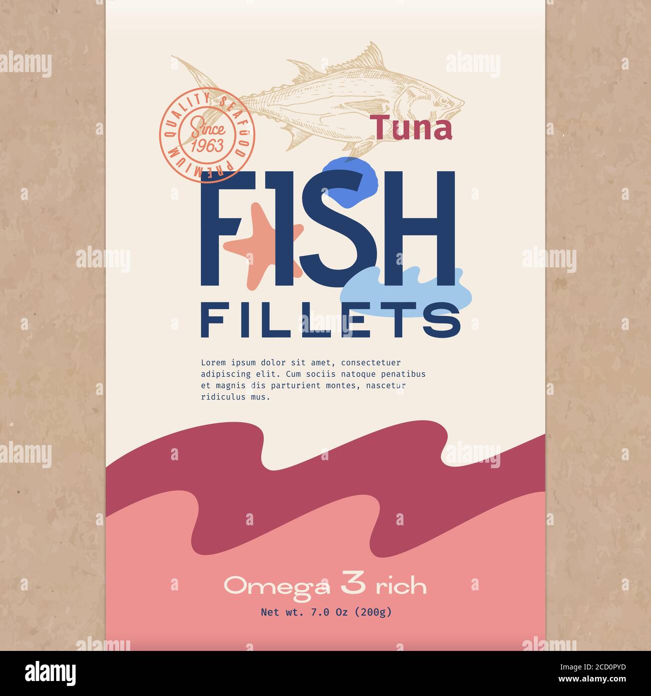 Fish Fillets. Abstract Vector Fish Packaging Design or Label. Modern ...