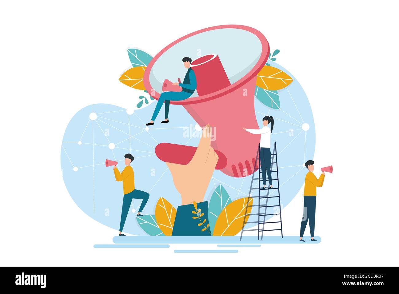 Communication Vector Illustration With People And Megaphone Over White ...