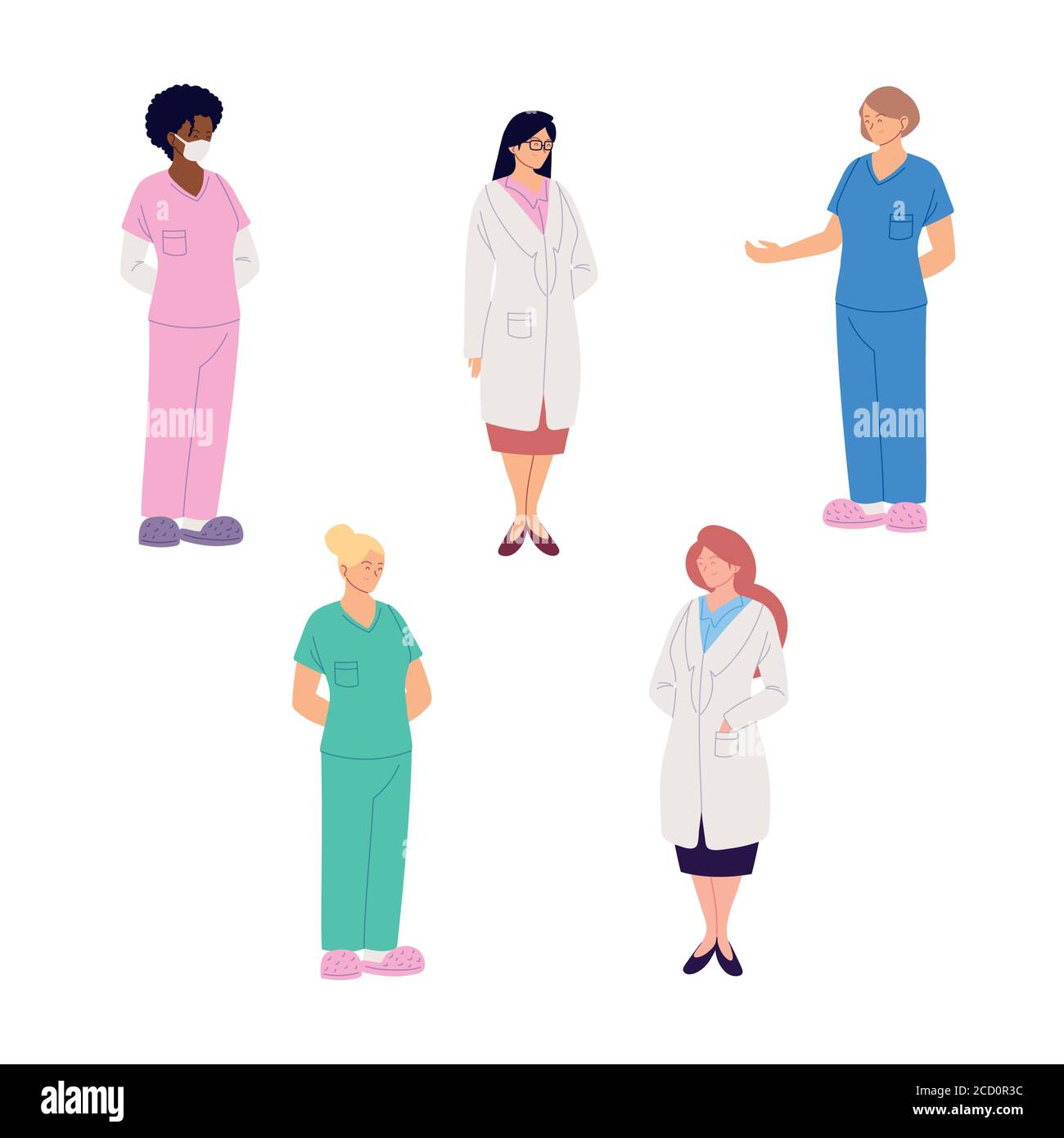 set of healthcare workers, doctors and nurses vector illustration ...