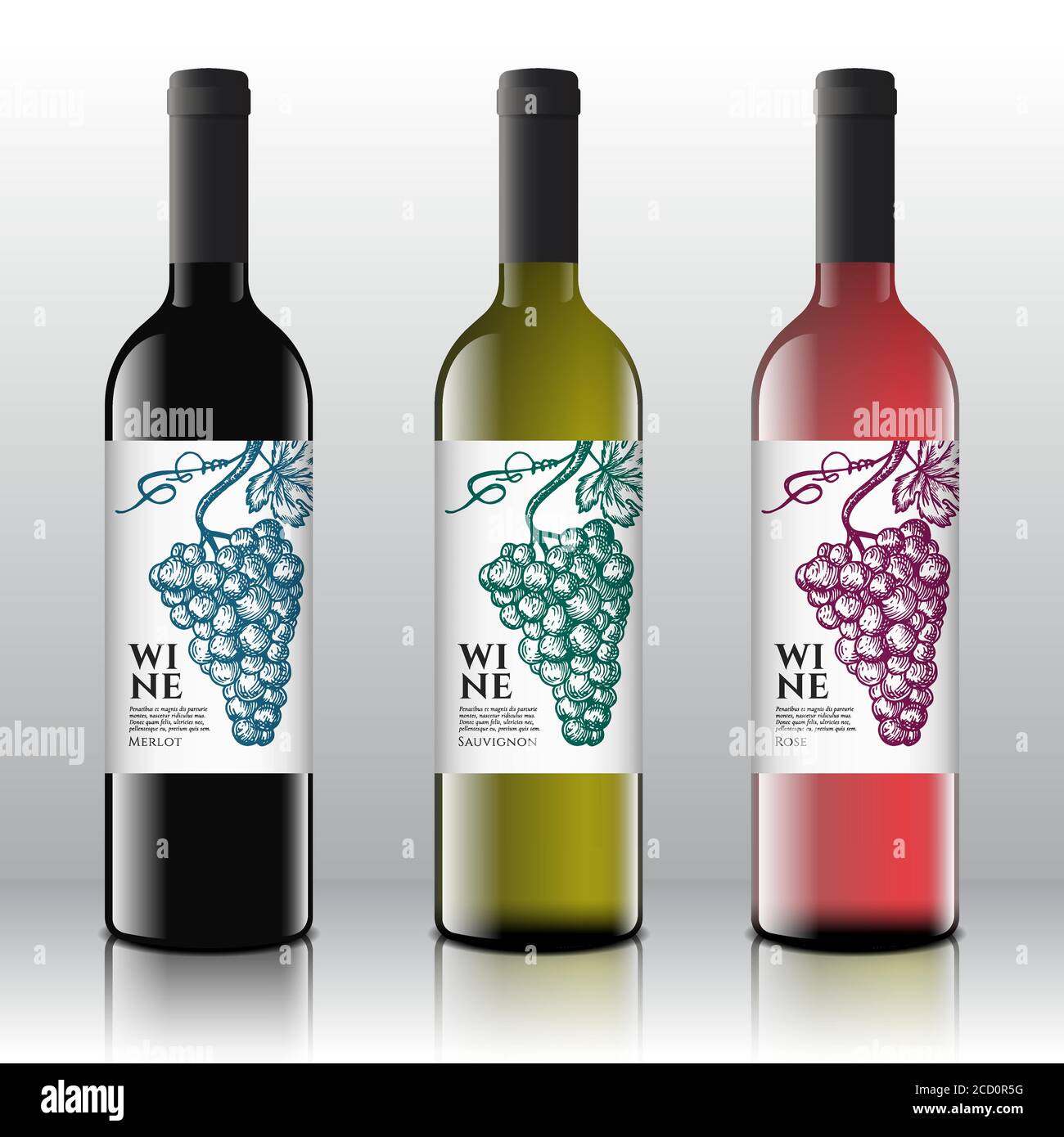 Premium Quality Red, White and Pink Wine Labels Set on the Realistic ...