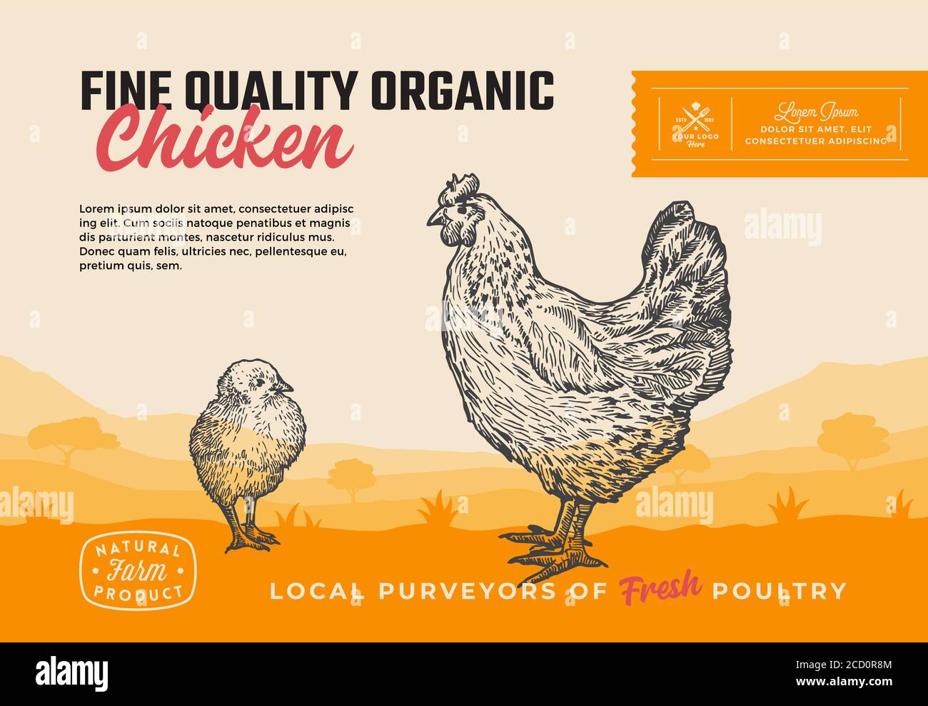 Fine Quality Organic Poultry. Abstract Vector Meat Packaging Design or ...