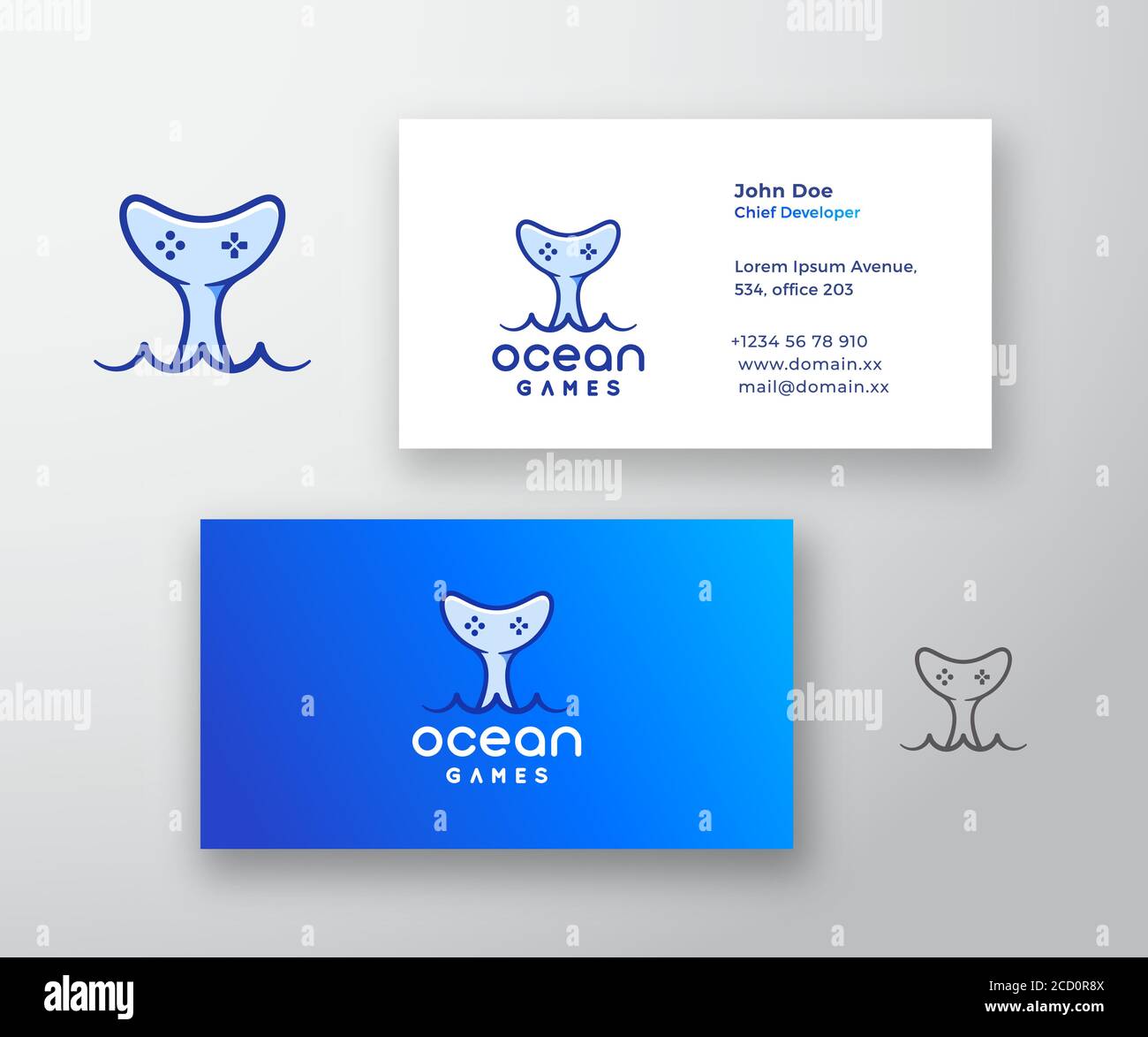 Ocean Games Abstract Vector Logo and Business Card Template. Gamepad ...