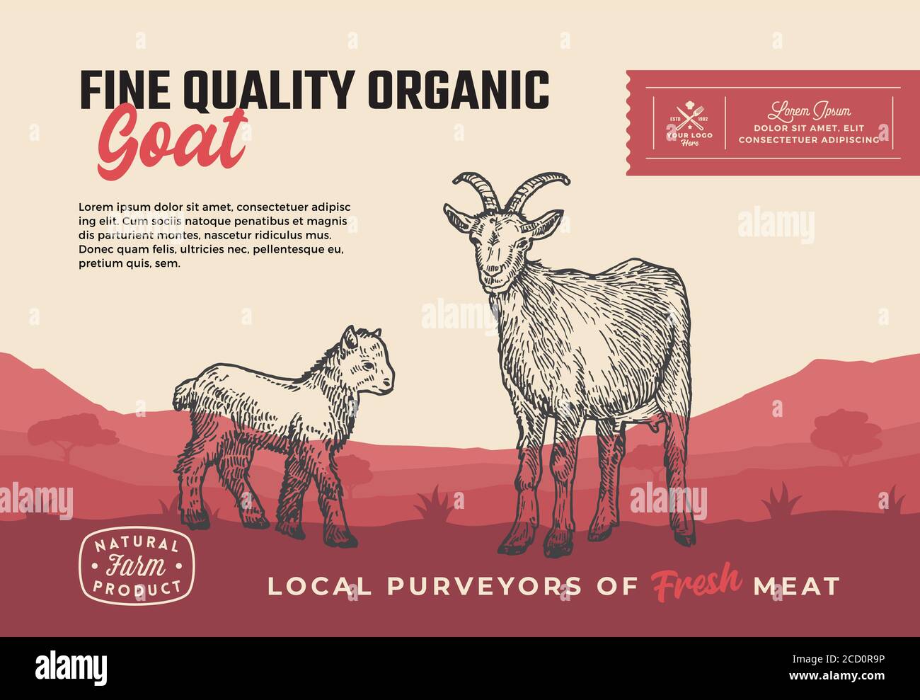 Fine Quality Organic Goat. Abstract Vector Meat Packaging Design or ...