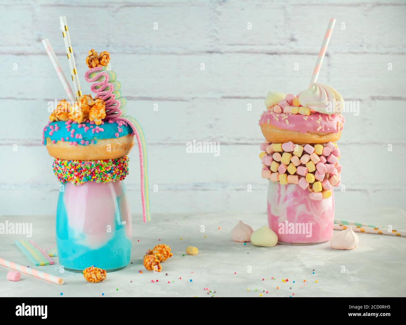 Happy Birthday party background: Two freak shakes topping with donut ...