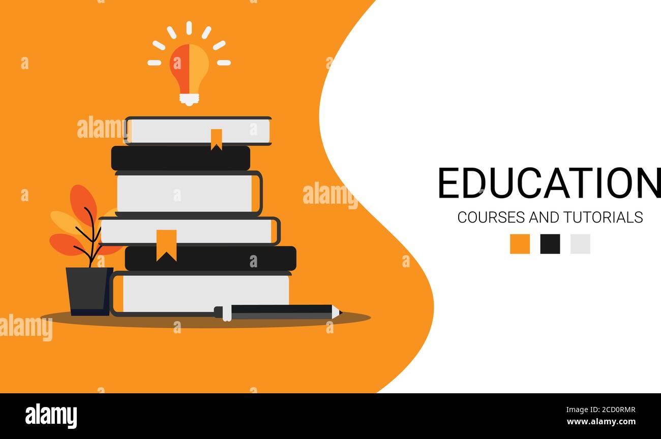 Education Illustration With Text And Books Over Orange Background ...