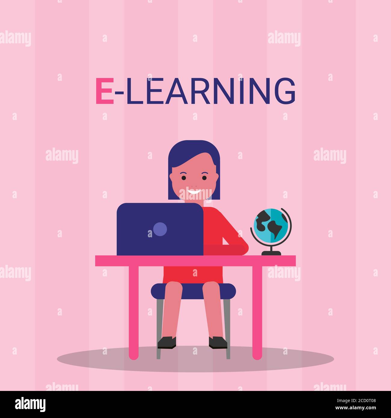 Studying girl laptop pink Stock Vector Images - Alamy