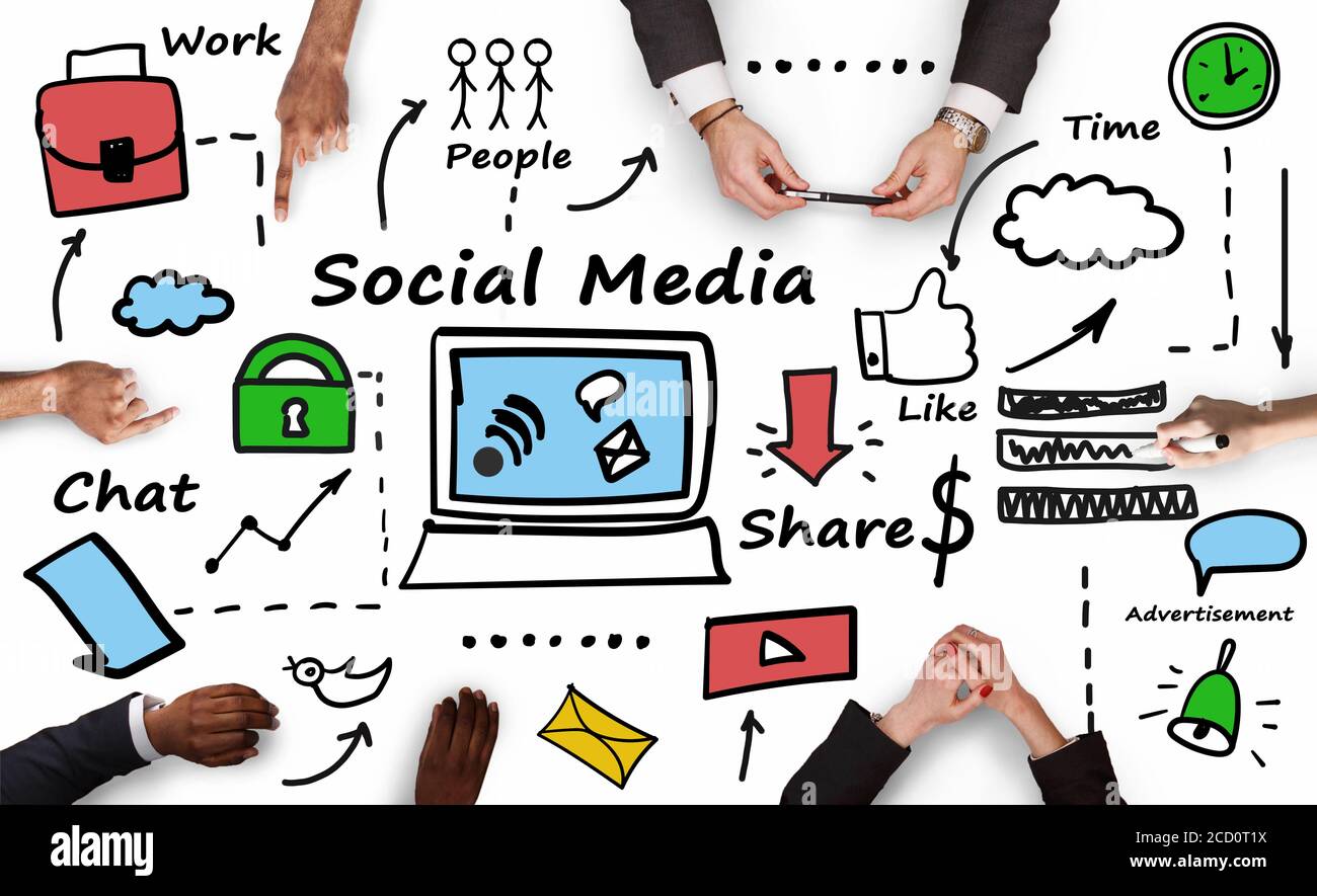 People Chatting Using Gadgets Over White Background, Collage With Icons ...