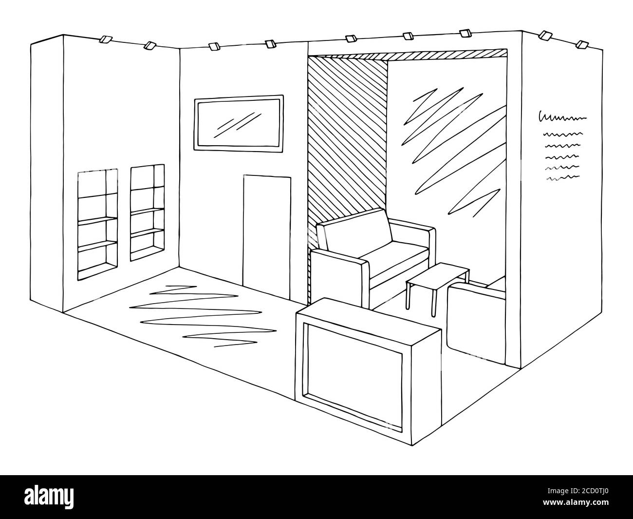Exhibition stand graphic interior black white sketch illustration ...