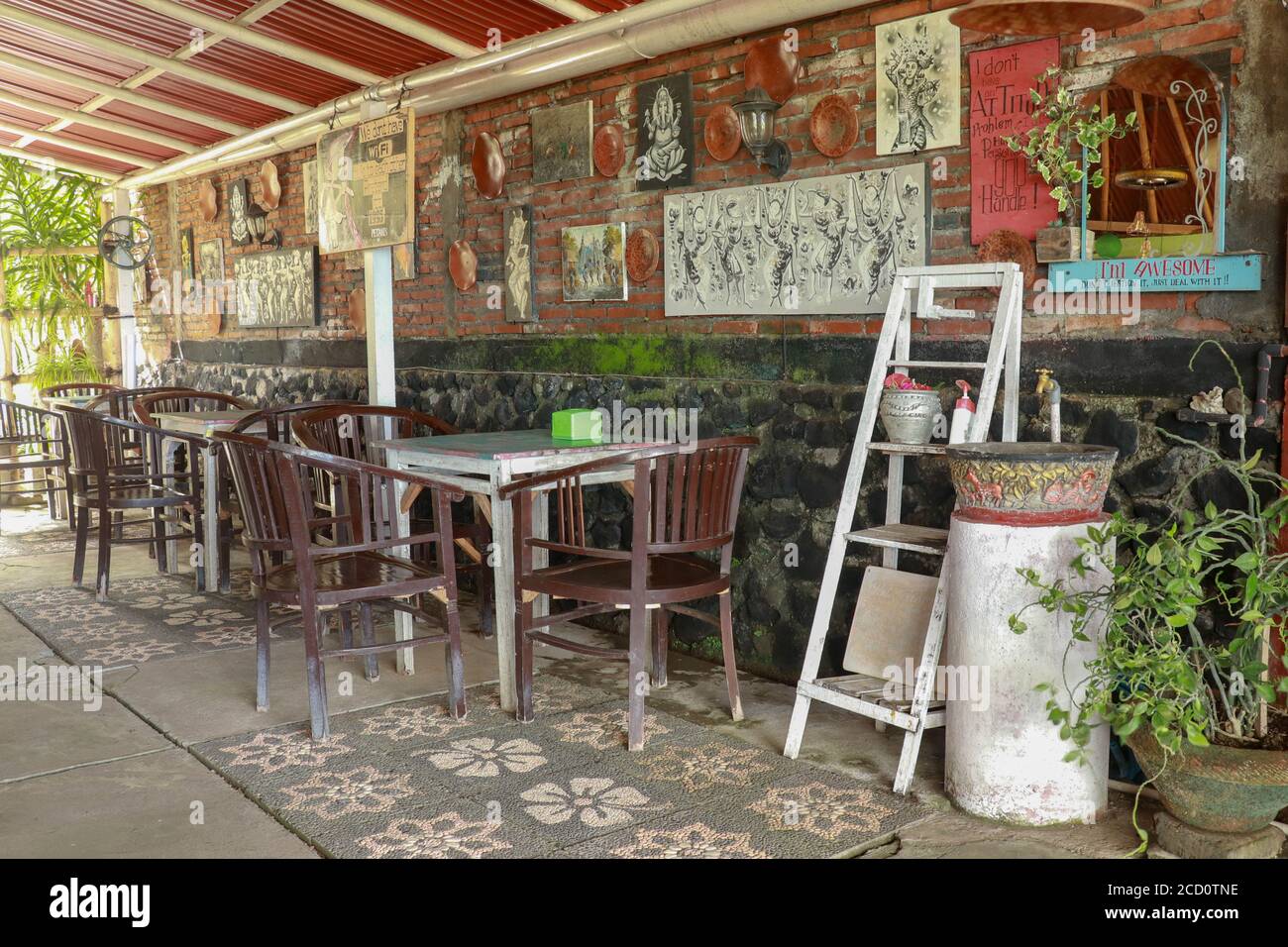 Interior of an old tavern, traditional style, souvenirs and old wooden ...