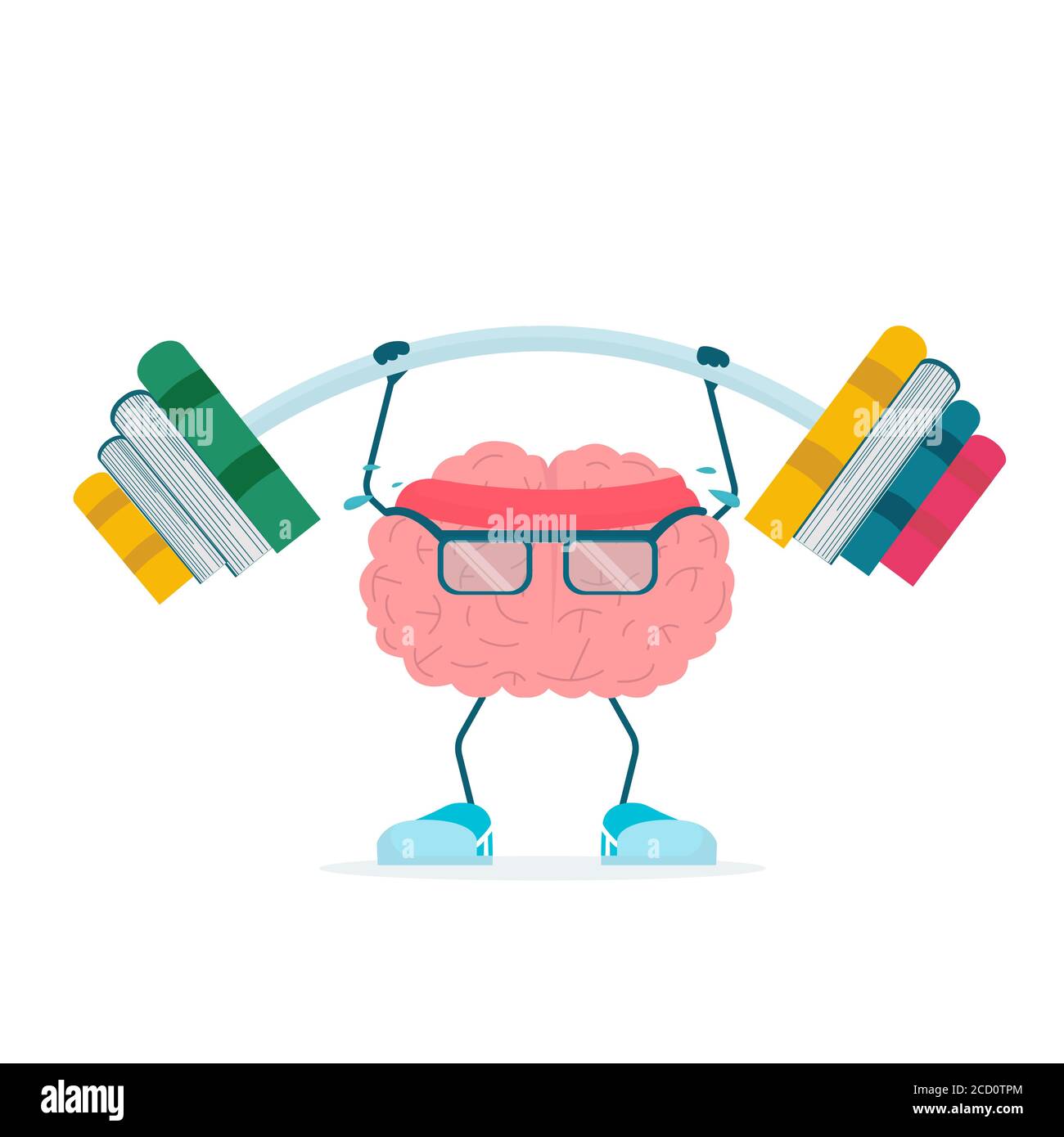 Strong Brain Character Lifting Bar Training Over White Background ...