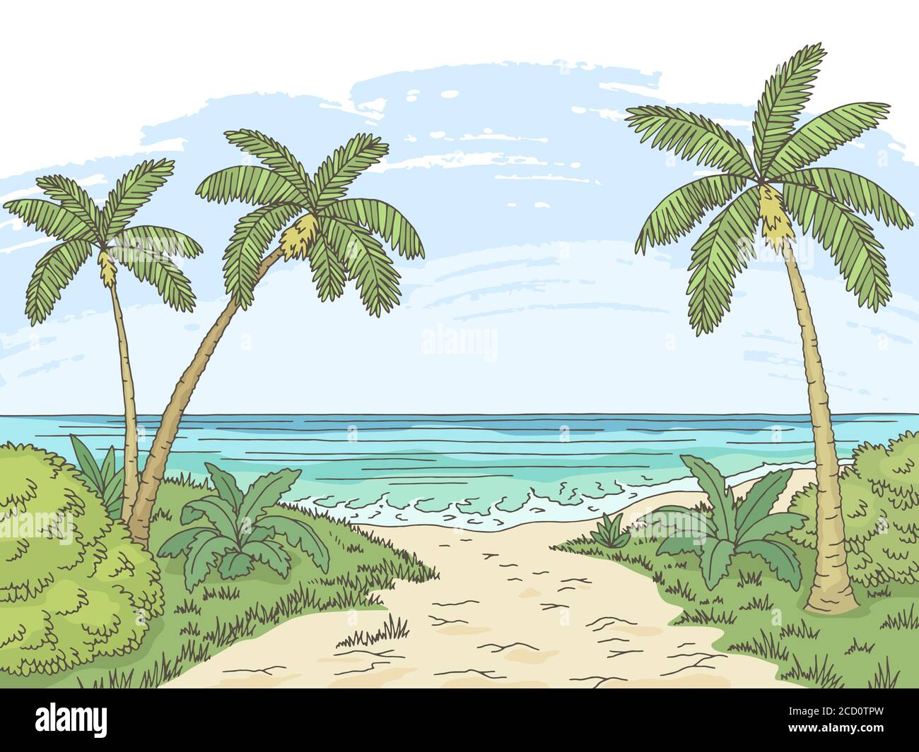 Sea coast graphic color landscape sketch illustration vector Stock ...