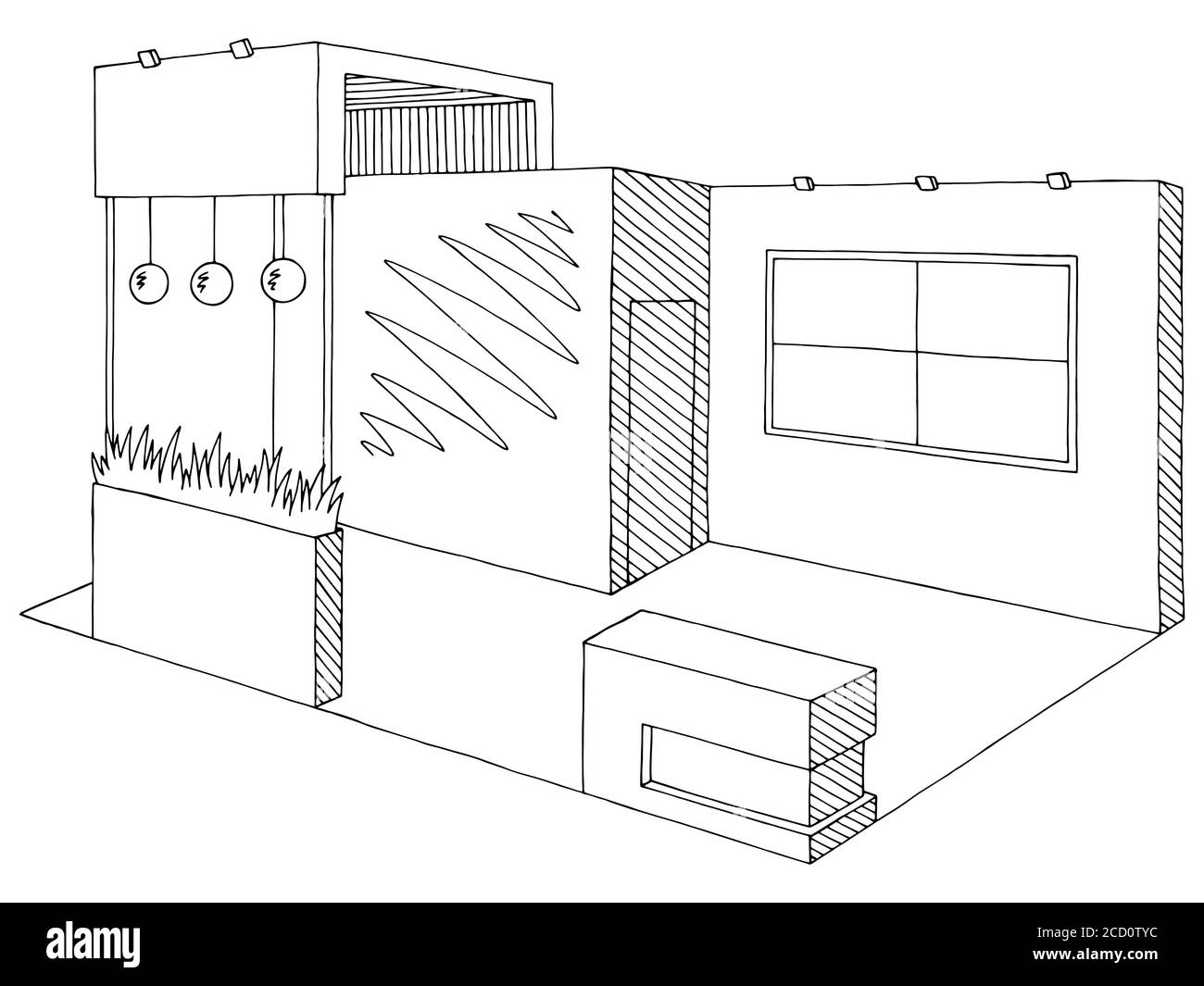 Exhibition stand graphic interior black white sketch illustration ...