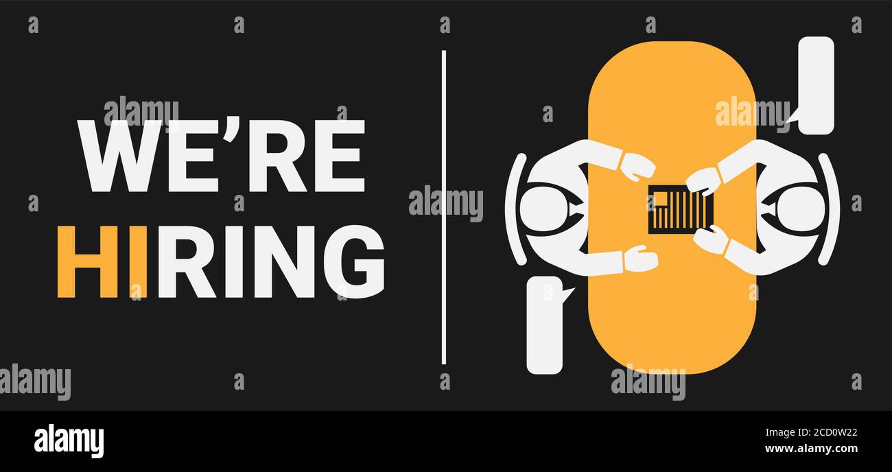 People Having Job Interview And Text We'Re Hiring, Black Background ...
