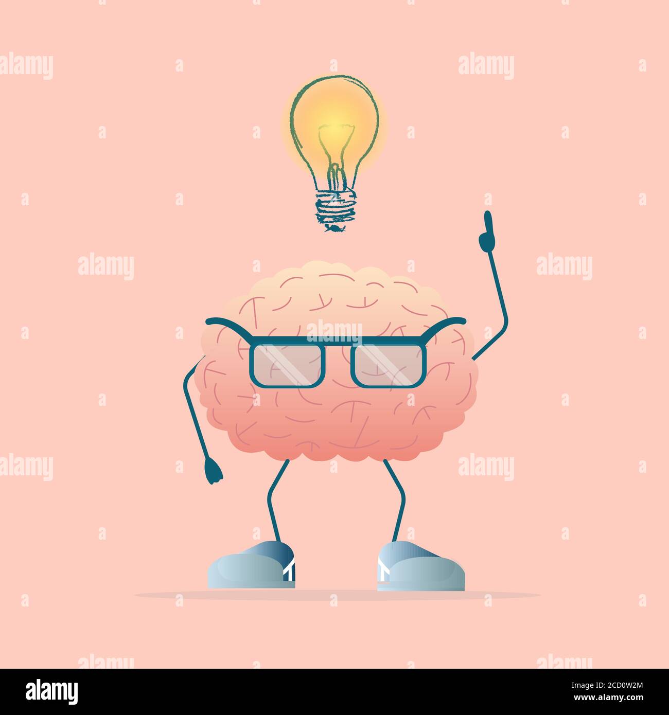 Brain With Lightbulb Above Head Having Idea, Pink Background ...