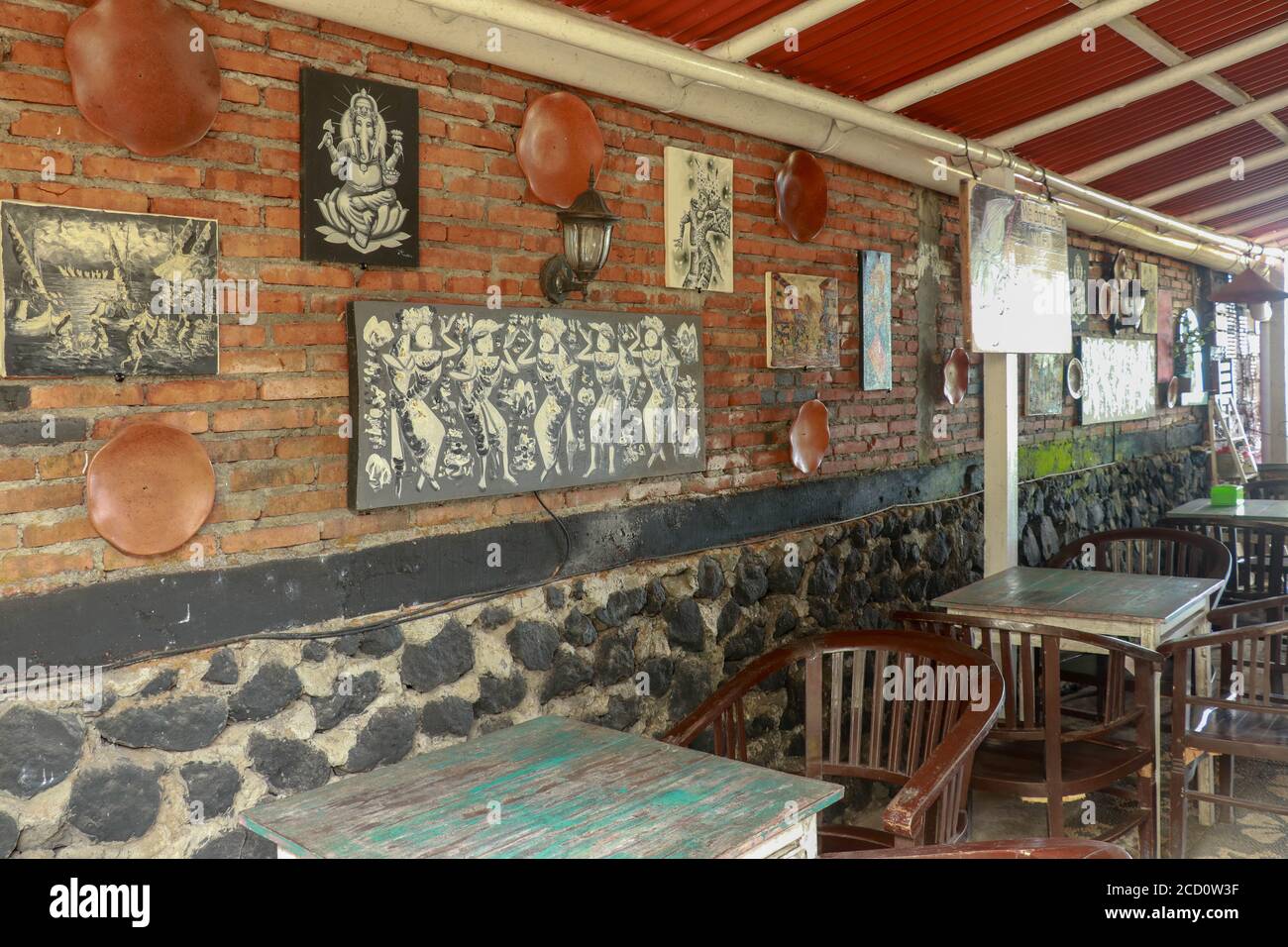Interior of an old tavern, traditional style, souvenirs and old wooden ...