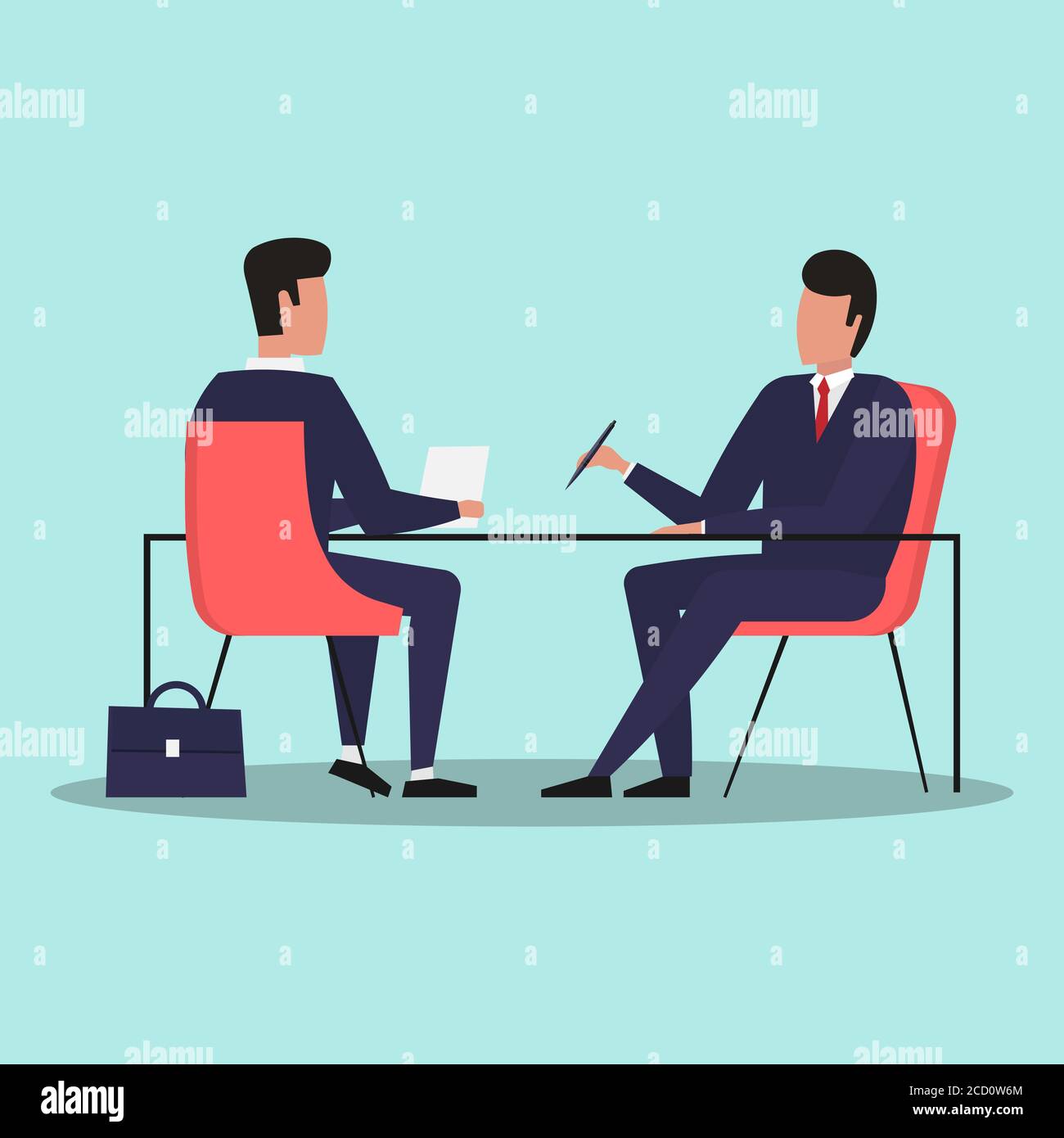 Job Applicant And Manager Sitting On Job Interview, Turquoise ...