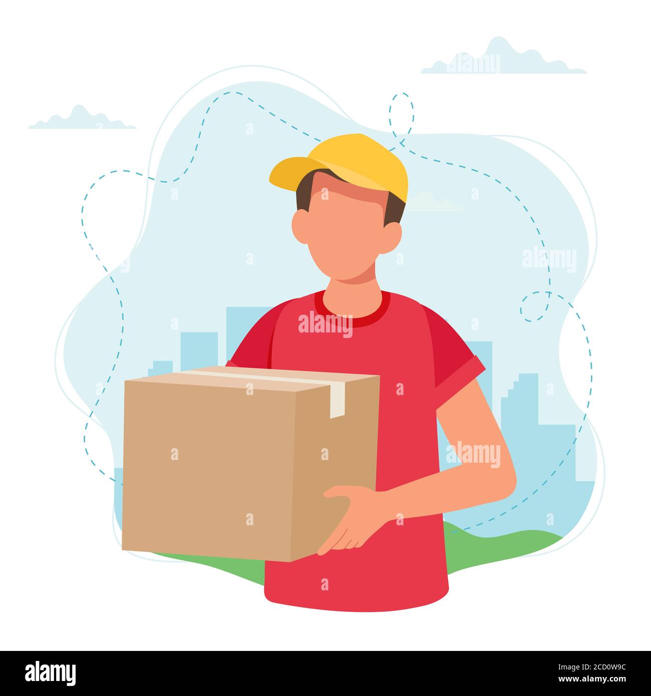 Delivery Man Holding A Parcel Box Delivery Service Fast And Free