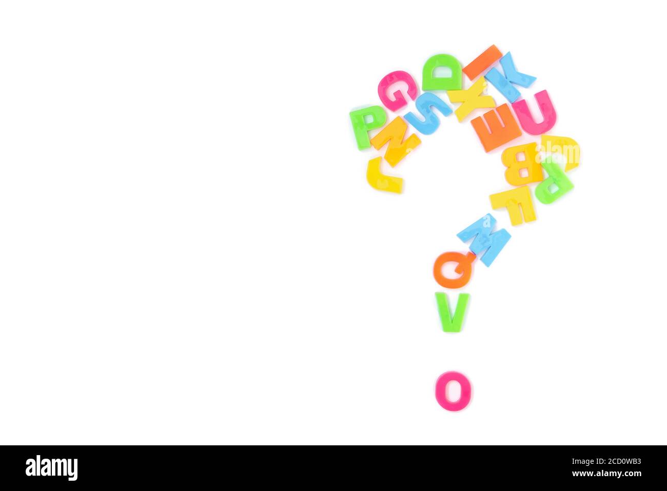 Multicolored letters of the English alphabet in the form of a question ...