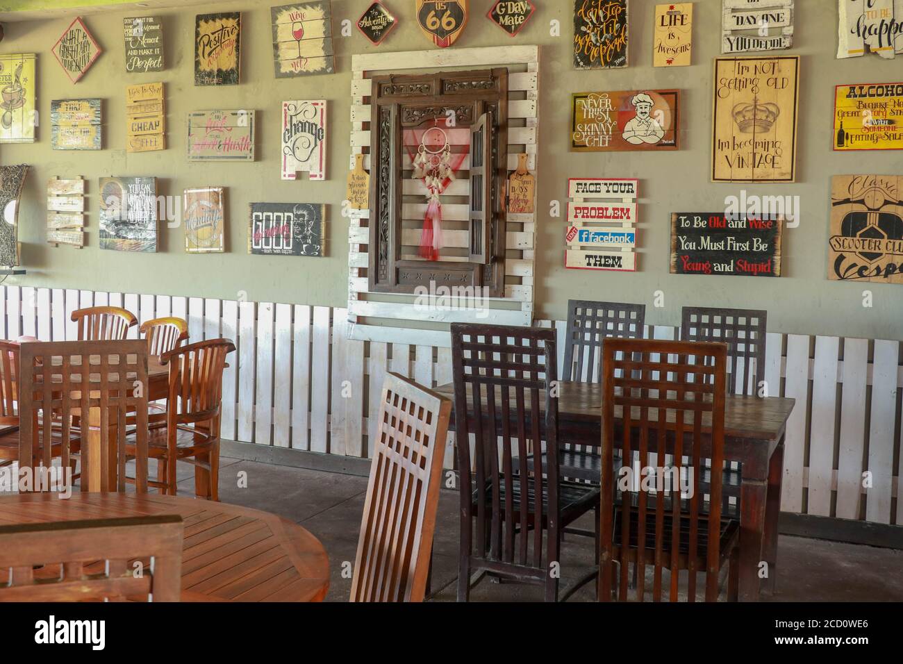 Interior of an old tavern, traditional style, souvenirs and old wooden ...