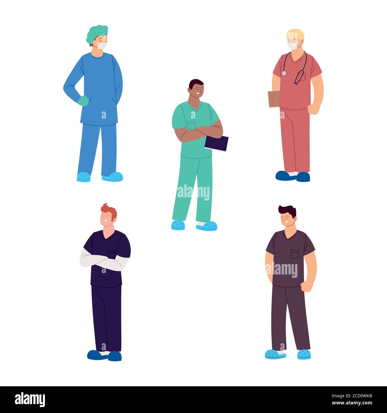 set of healthcare workers, male doctors and nurses vector illustration ...