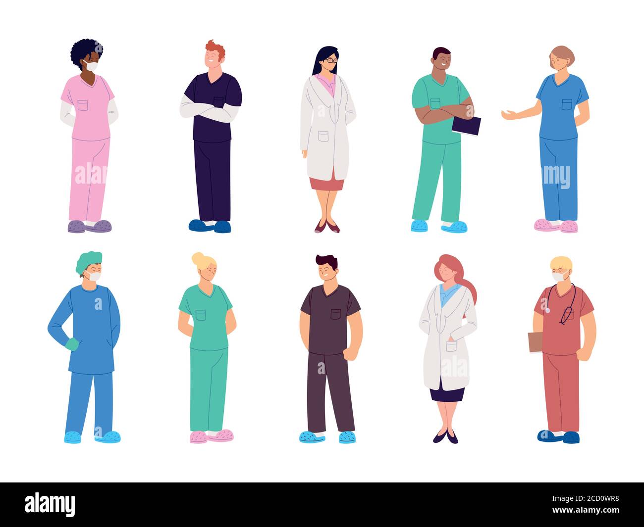set of healthcare workers, doctors and nurses vector illustration ...