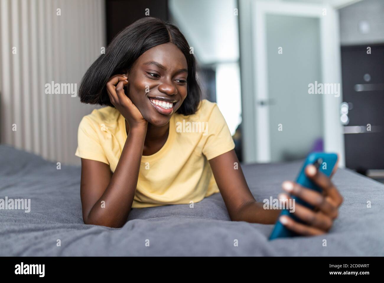 Person bed making video call hi-res stock photography and images - Alamy