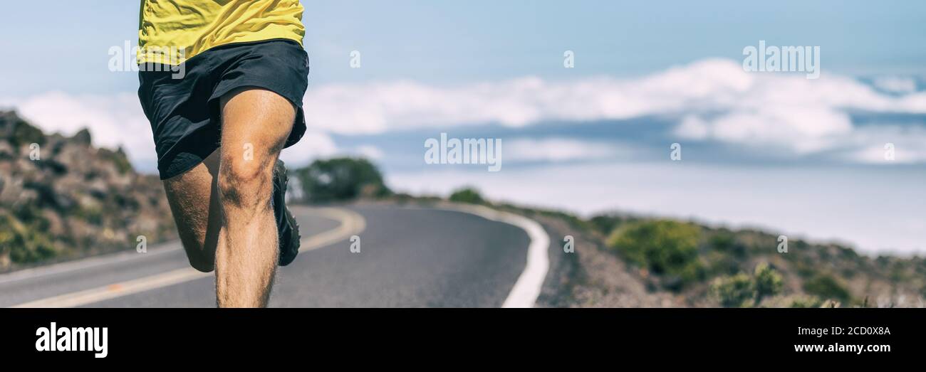 Run athlete runner running outside on road -triathlon race training ...