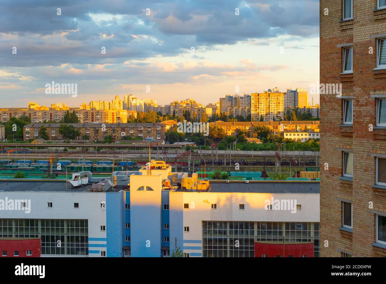 Skyline of Kyiv living districts at sunset. Ukraine Stock Photo - Alamy