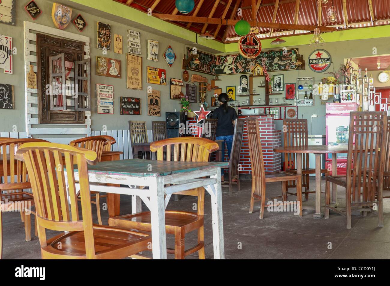 Interior of an old tavern, traditional style, souvenirs and old wooden ...