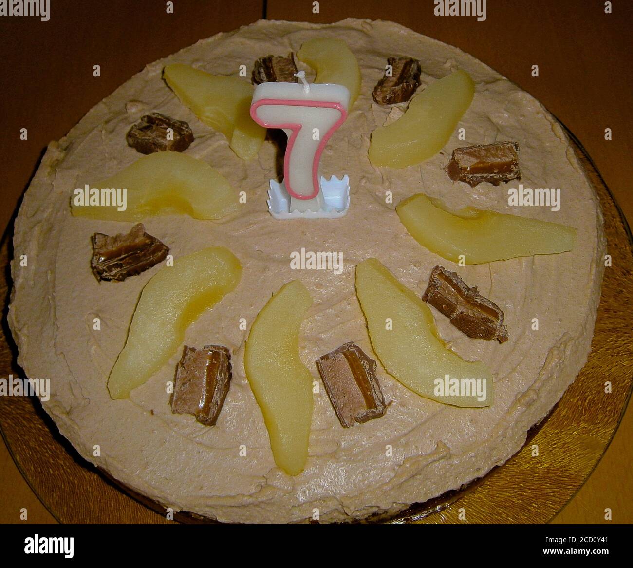 A chocolate bar and pear cake for the seventh birthday. With the 7 as a ...