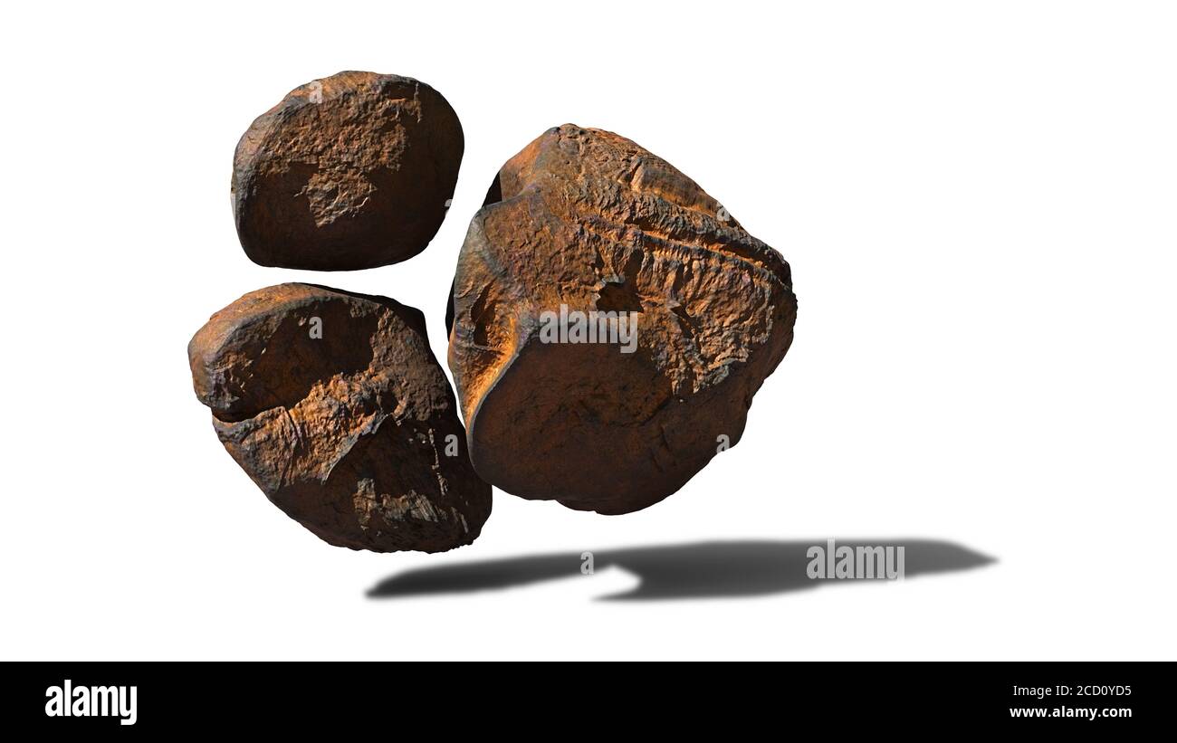 group of flying rocks isolated with shadow on white background Stock ...