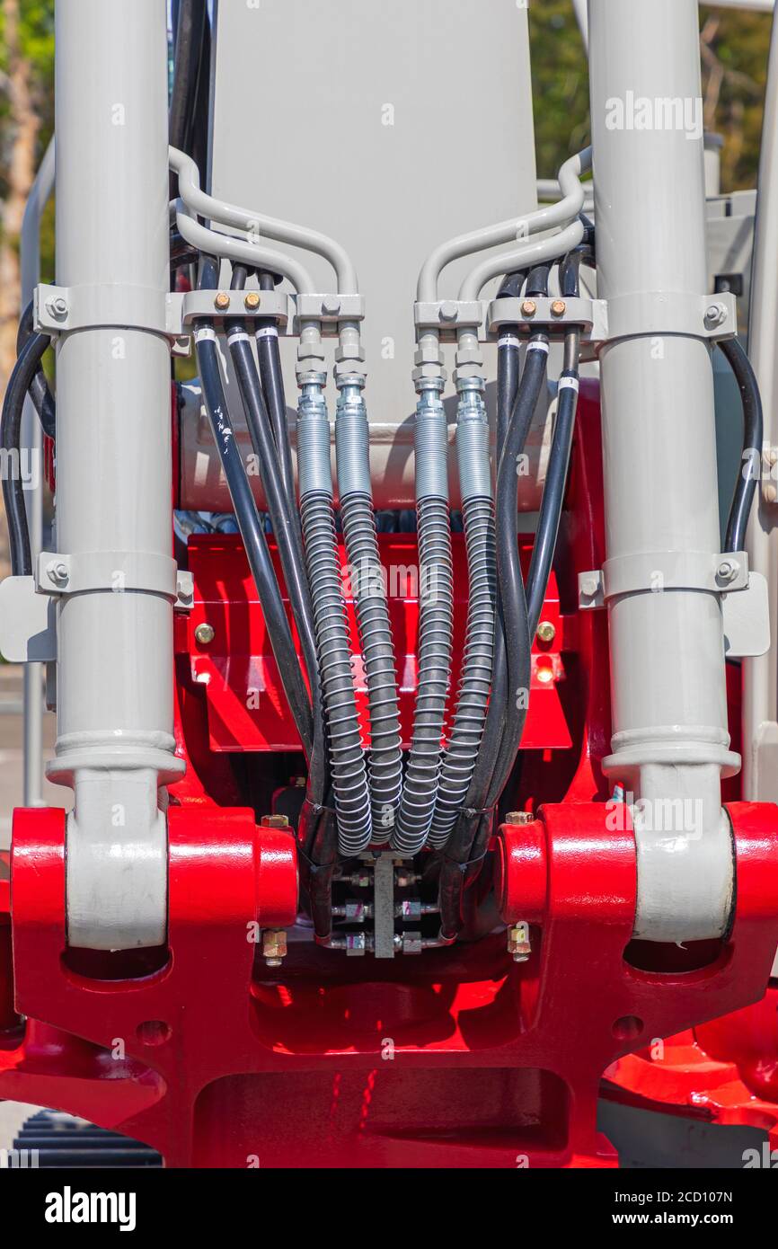 High Pressure Oil Hose at Construction Equipment Stock Photo - Alamy